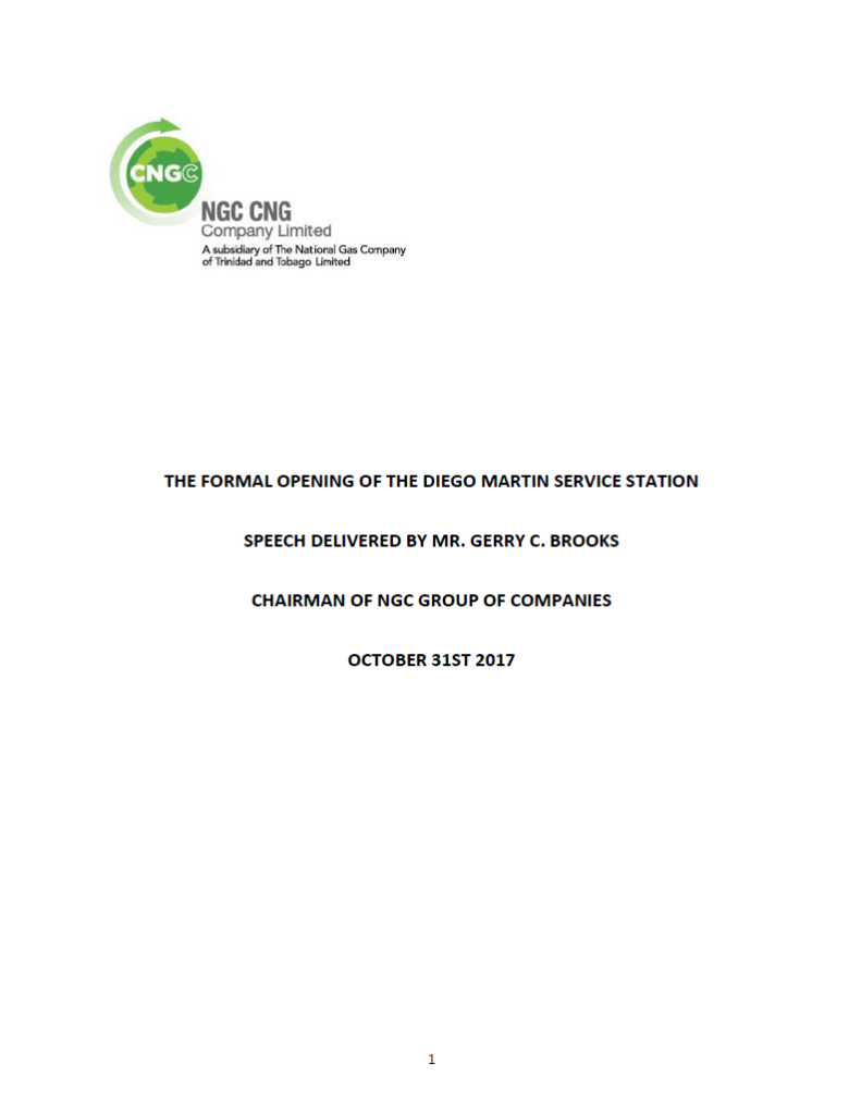 NGC CNG Speech: Opening of Diego Martin Service Station - NGC | NGC