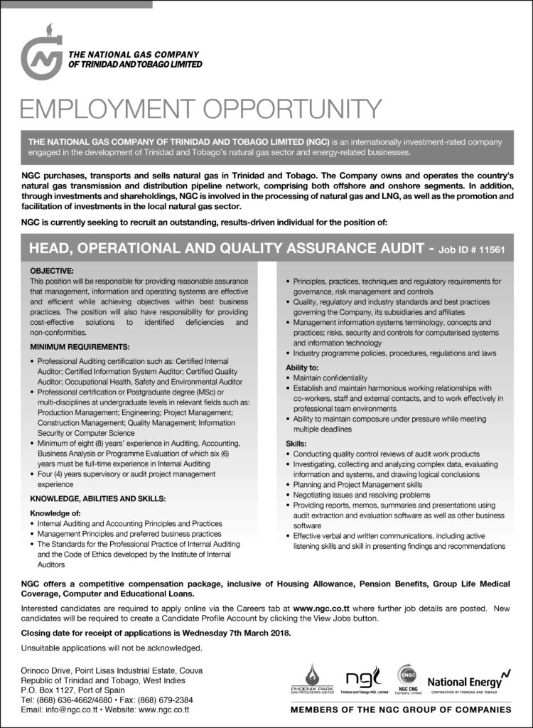 Employment: Head, Operational and Quality Assurance Audit - NGC | NGC
