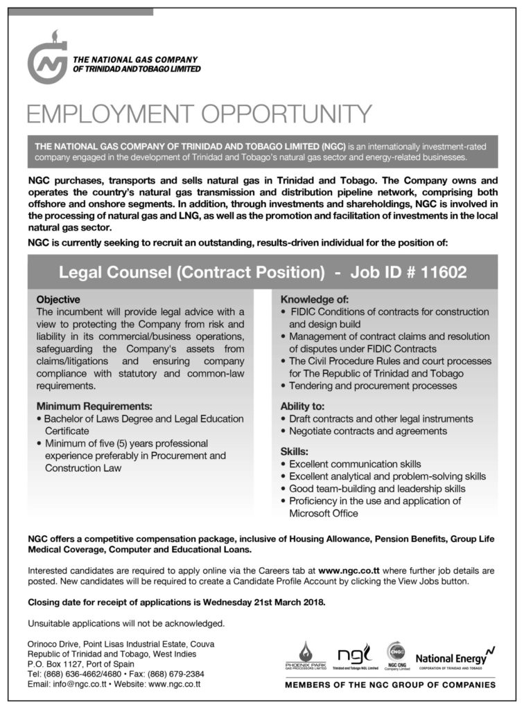 Employment: Legal Counsel (Contract Position) - NGC | NGC
