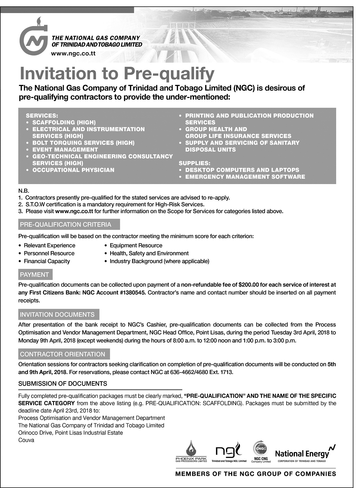 Invitation to Pre-qualify: Services and Supplies - NGC | NGC