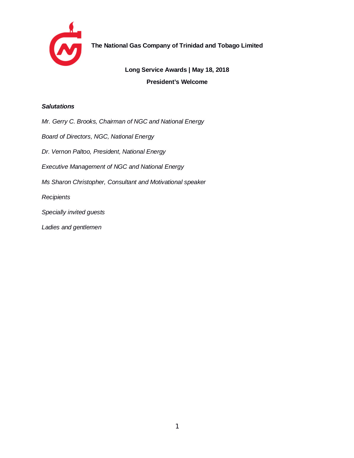 Speech: NGC Group Long-Service Awards - NGC | NGC