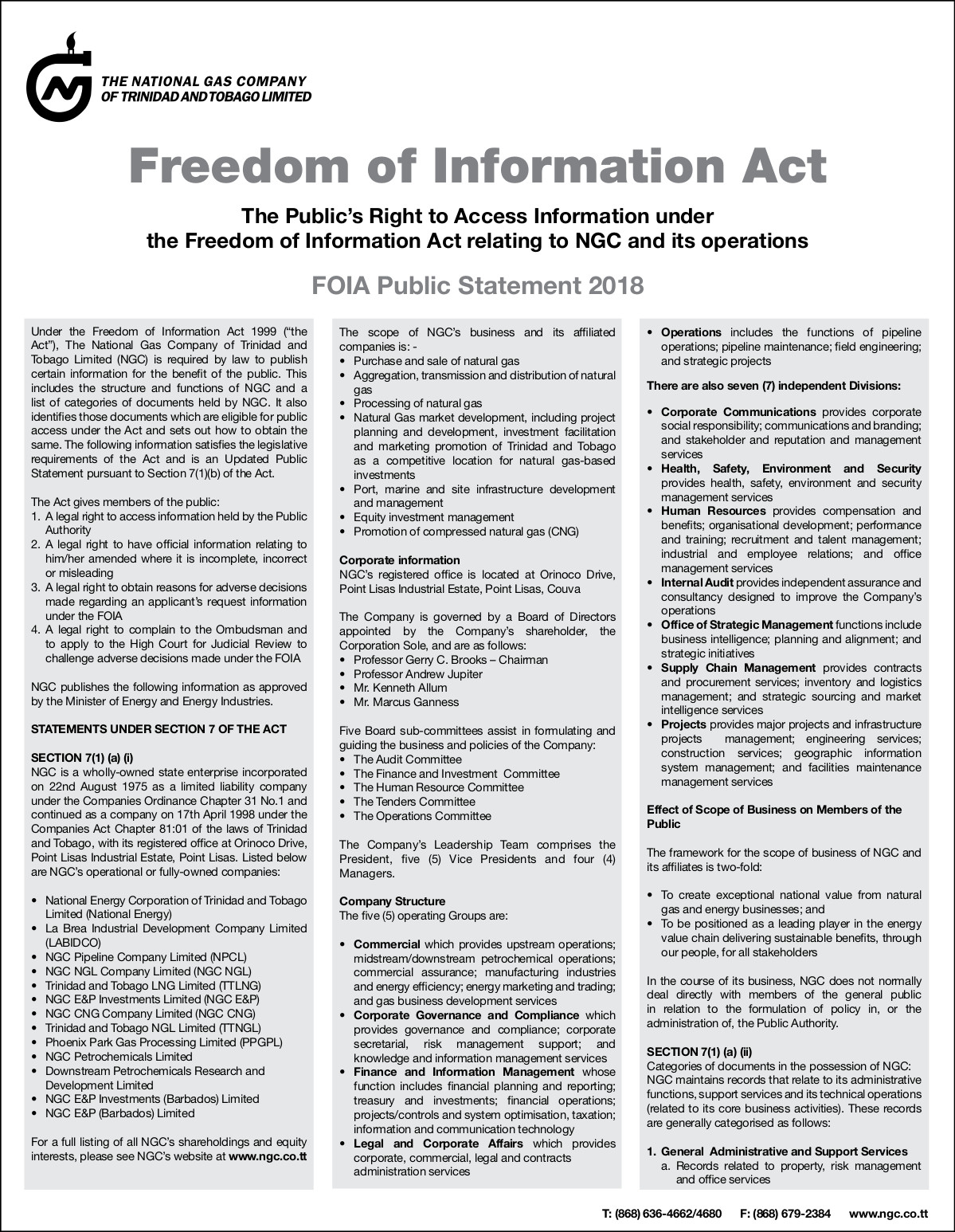 Freedom of Information Act Public Statement 2018 - NGC | NGC